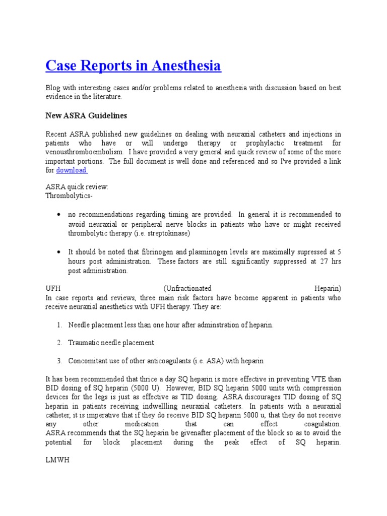 Case Reports in Anesthesia: New ASRA Guidelines | PDF | Medicine | Drugs