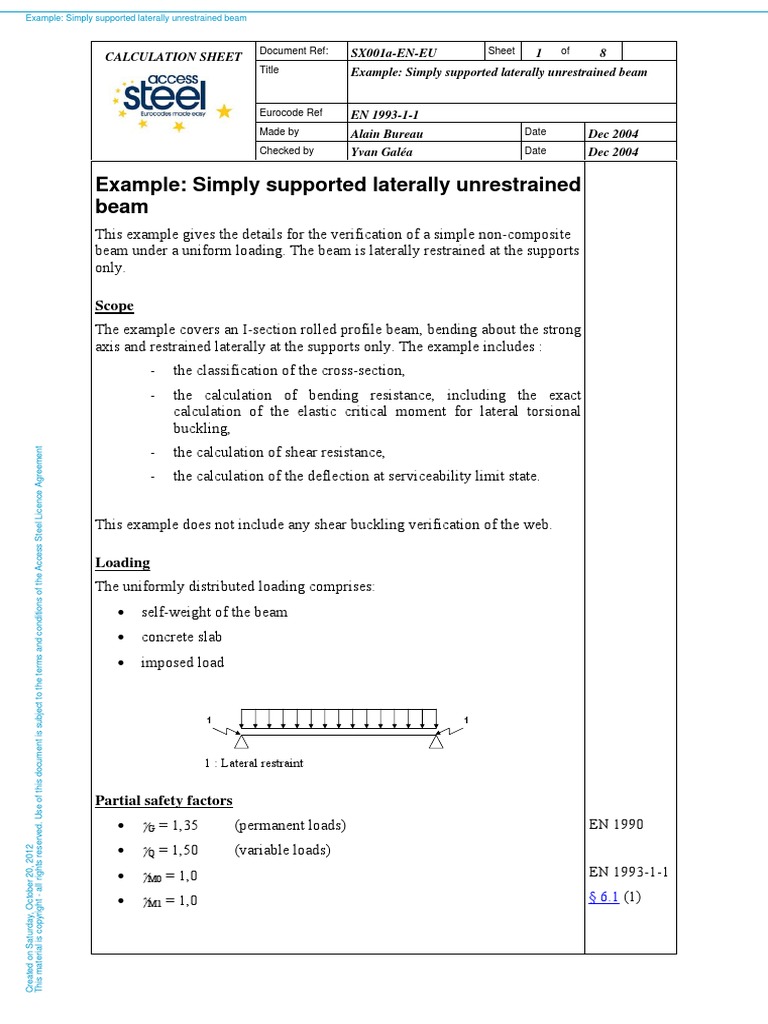 Example-Simply Supported Laterally Unrestrained Beam | PDF | Beam ...