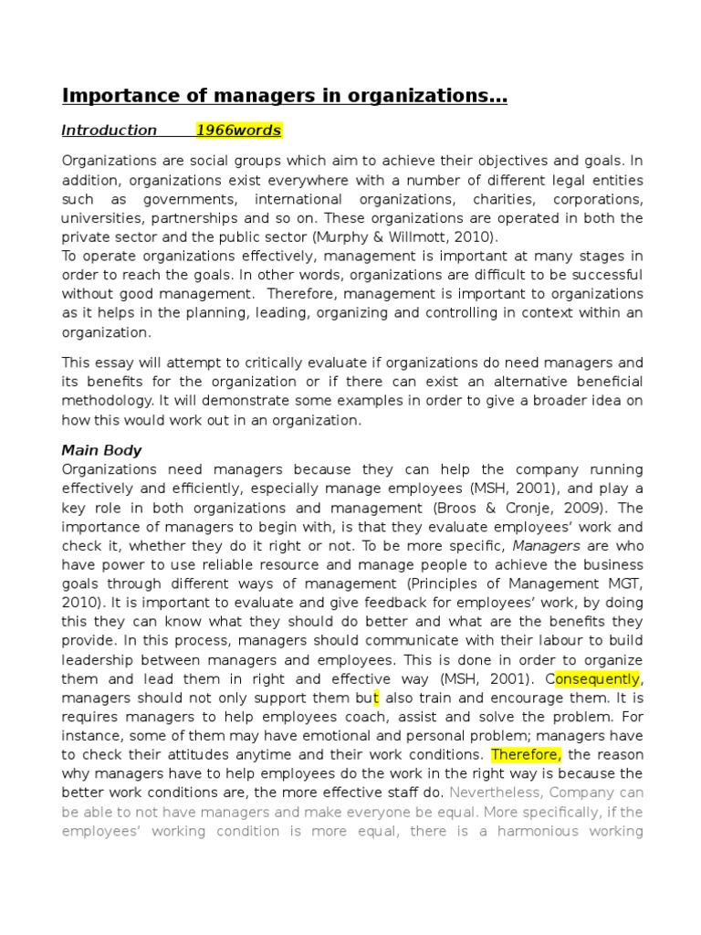 Importance of Managers in Organizations | PDF | Leadership | Employment