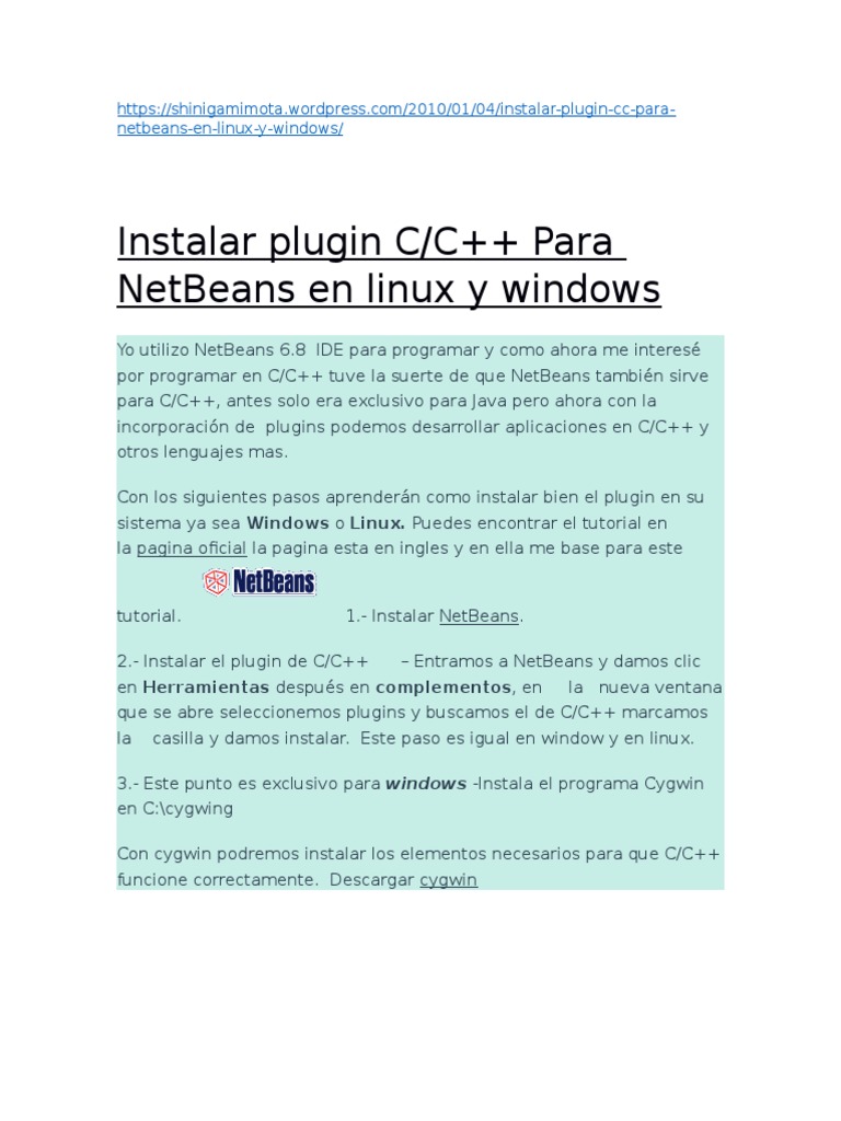 Instalar Plugin C C++ para NetBeans en Linux y Windows | PDF | Frijoles ...