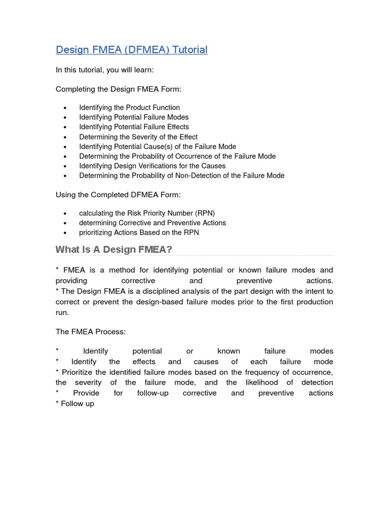Design FMEA | PDF | Production And Manufacturing | Engineering