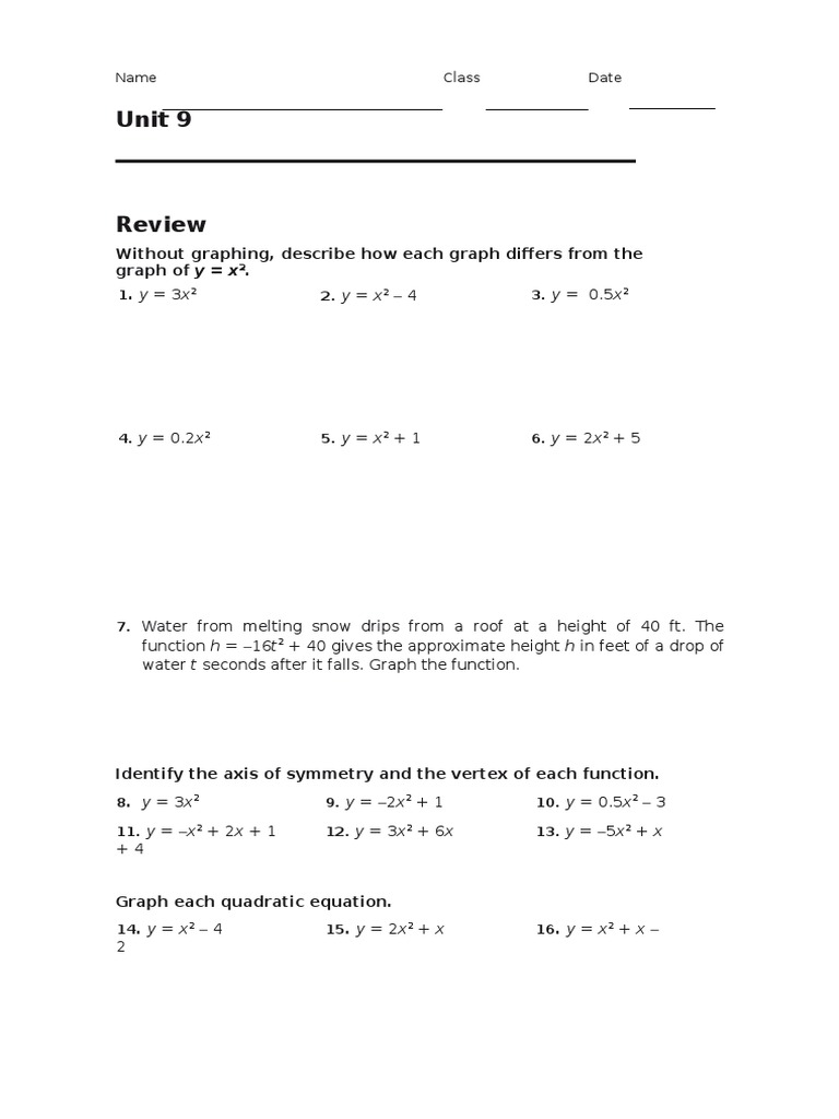 Quadratic Equations Review Guide | PDF | Teaching Methods & Materials
