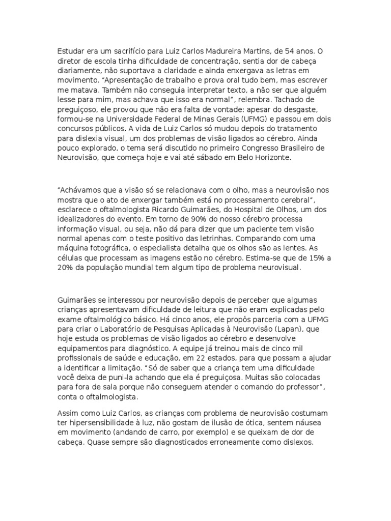 Dislexia Visual | PDF | Dislexia | Olho