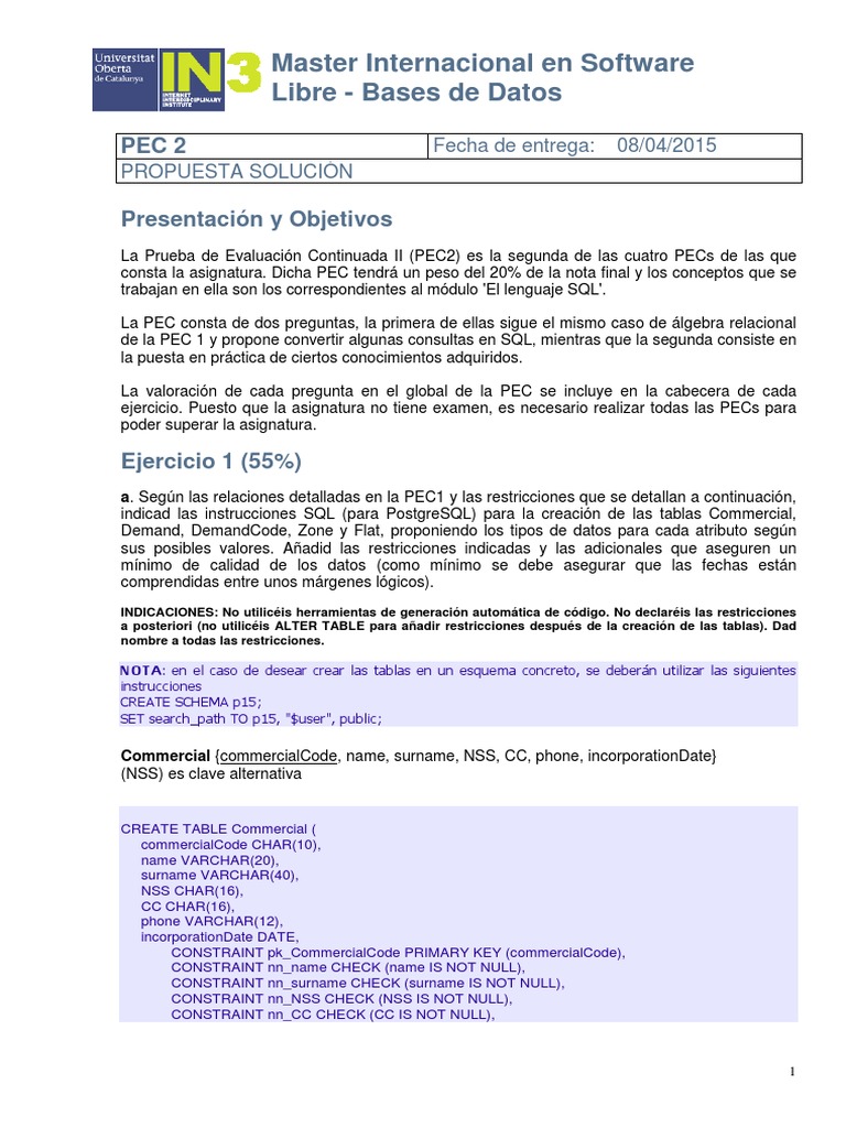 PEC2 Solución | PDF | SQL | Base de datos relacional
