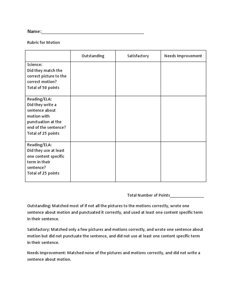 Motion Rubric for Science & ELA | PDF | Language Arts & Discipline