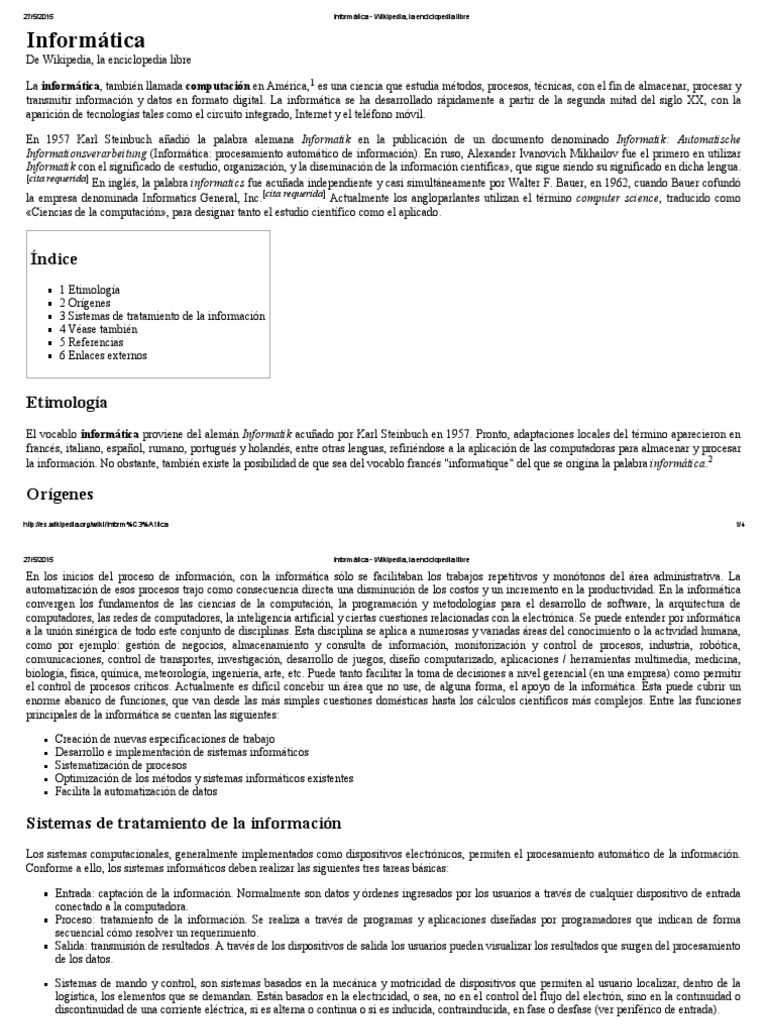 Informática - Wikipedia, La Enciclopedia Libre PDF | PDF | Informática ...