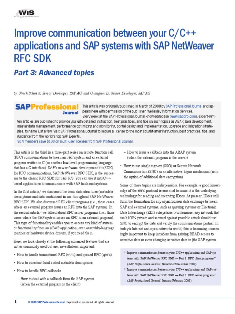 Improve Communication Between Your C - C++ Applications and SAP Systems ...