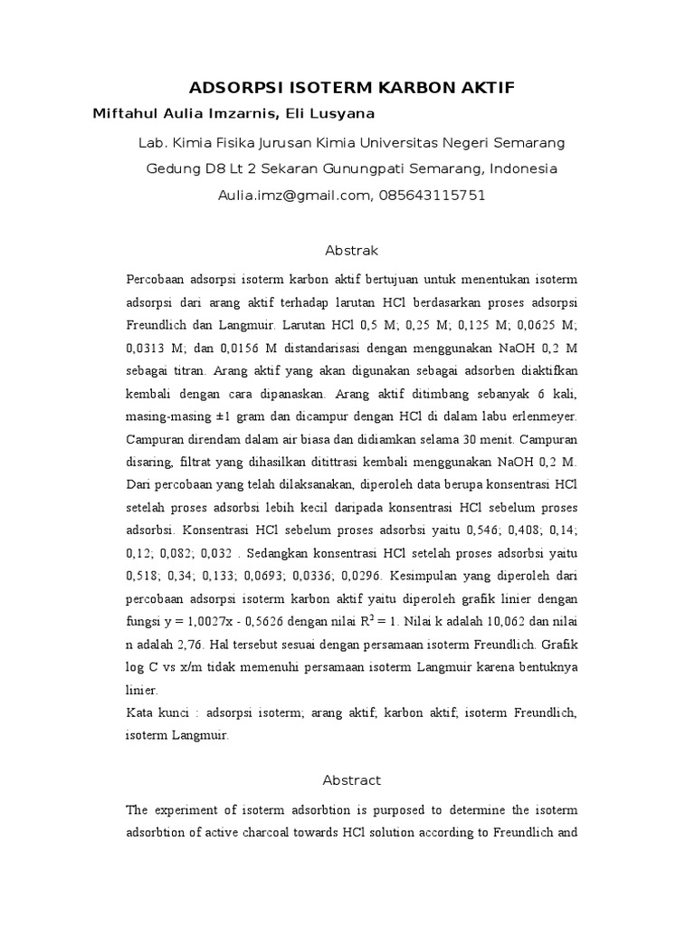 Isoterm Adsorpsi Karbon Aktif HCl | PDF