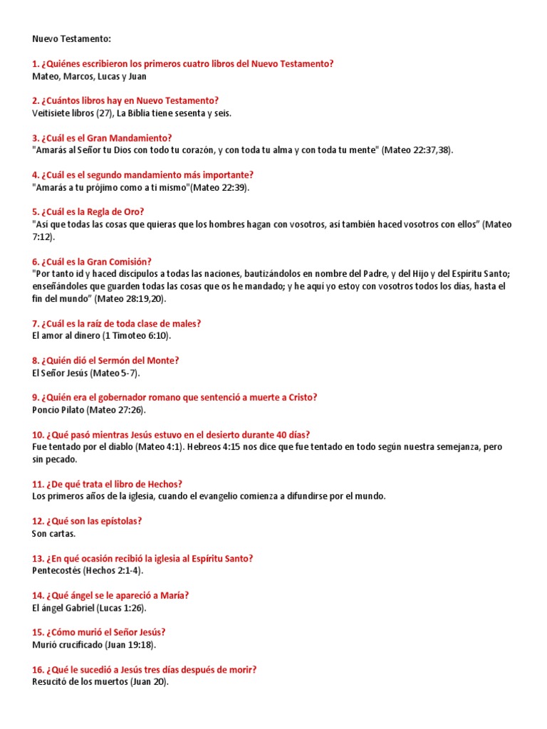 Preguntas y Respuestas del Nuevo Testamento | PDF | Viejo Testamento ...