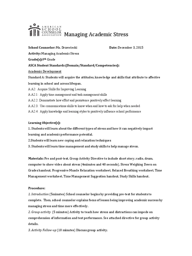 Managing Academic Stress Lesson Plan | PDF | Relaxation (Psychology ...