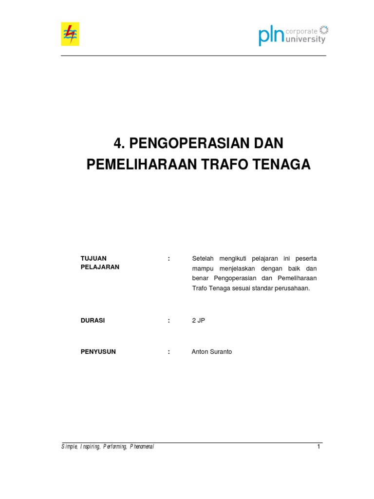 Pengoperasian Dan Pemeliharaan Trafo Tenaga | PDF