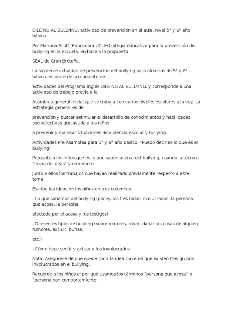 Dile No Al Bullying | PDF | Cognición | Sicología