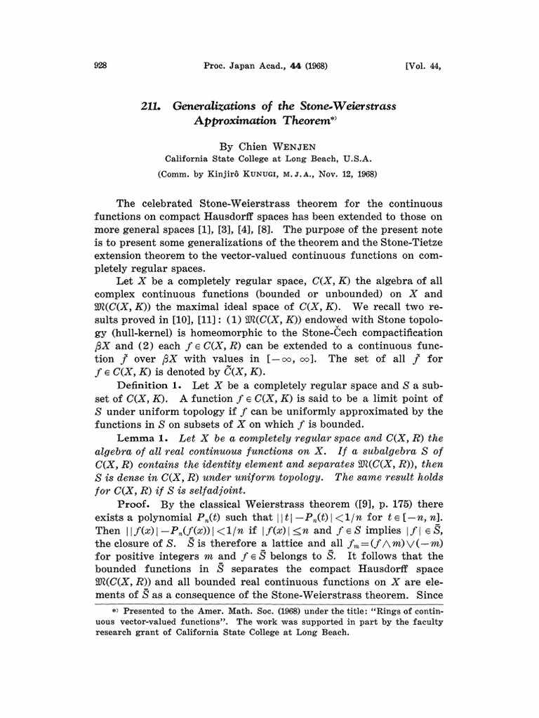 Generalización Del Teorema de Stone Weierstrass | PDF | Compact Space ...