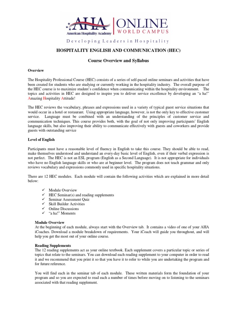 HEC Course Syllabus | PDF | English As A Second Or Foreign Language | Email