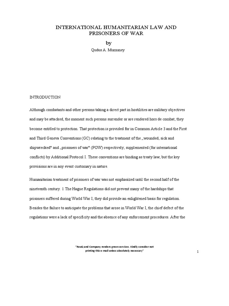 International Humanitarian Law and POW | PDF | Geneva Conventions ...