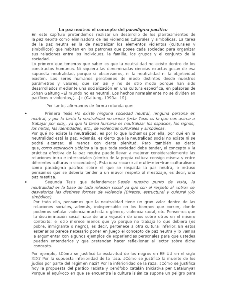 La paz neutra: un camino hacia la convivencia | PDF | Paz | Sociedad