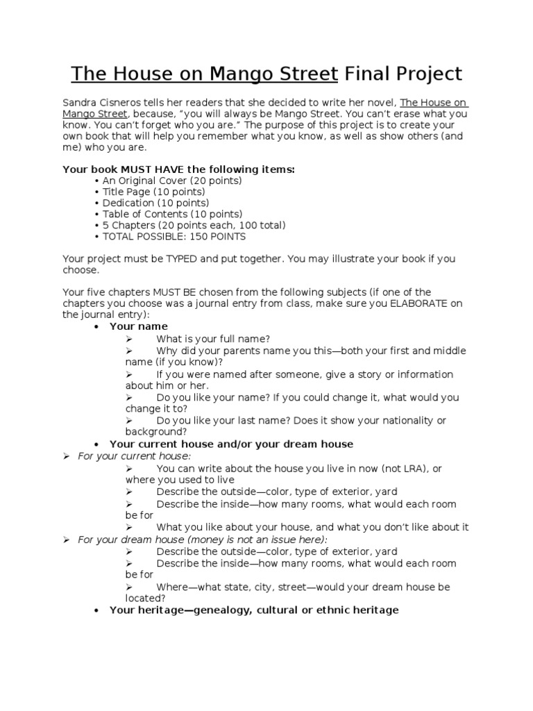 House On Mango Street Final Project | PDF | General Fiction