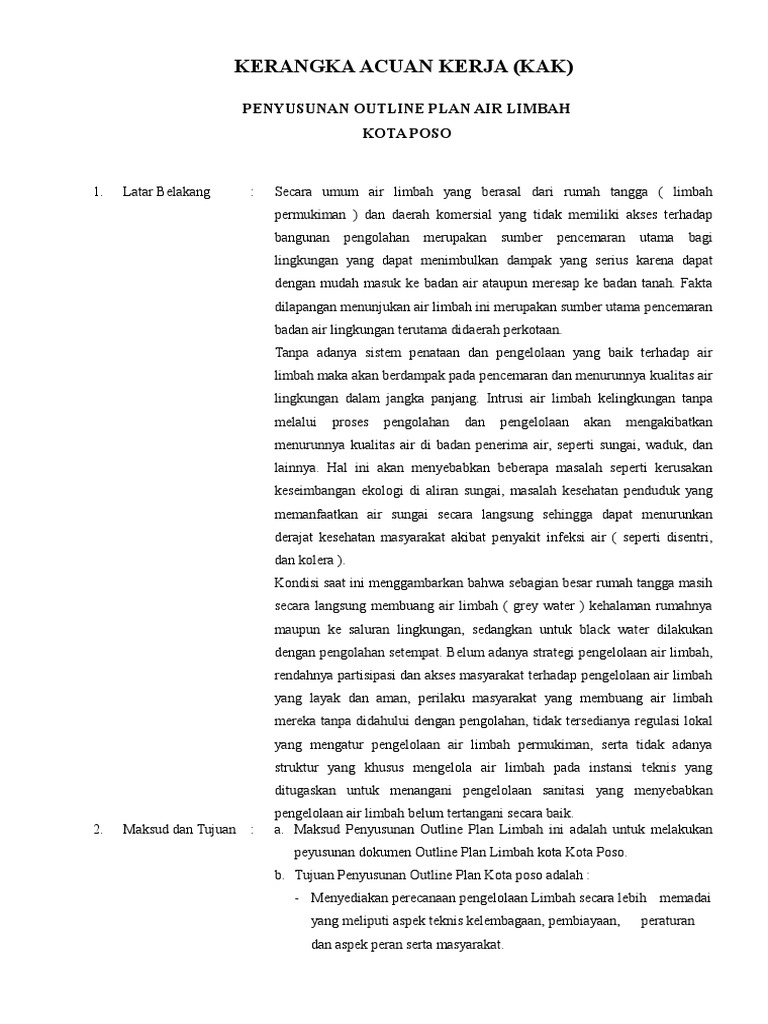 KAK Outline Persampahan - DED TPA Sampah Kota Touna Kab. Tojo | PDF