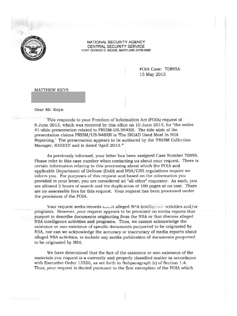 NSA FOIA Response Letter | PDF