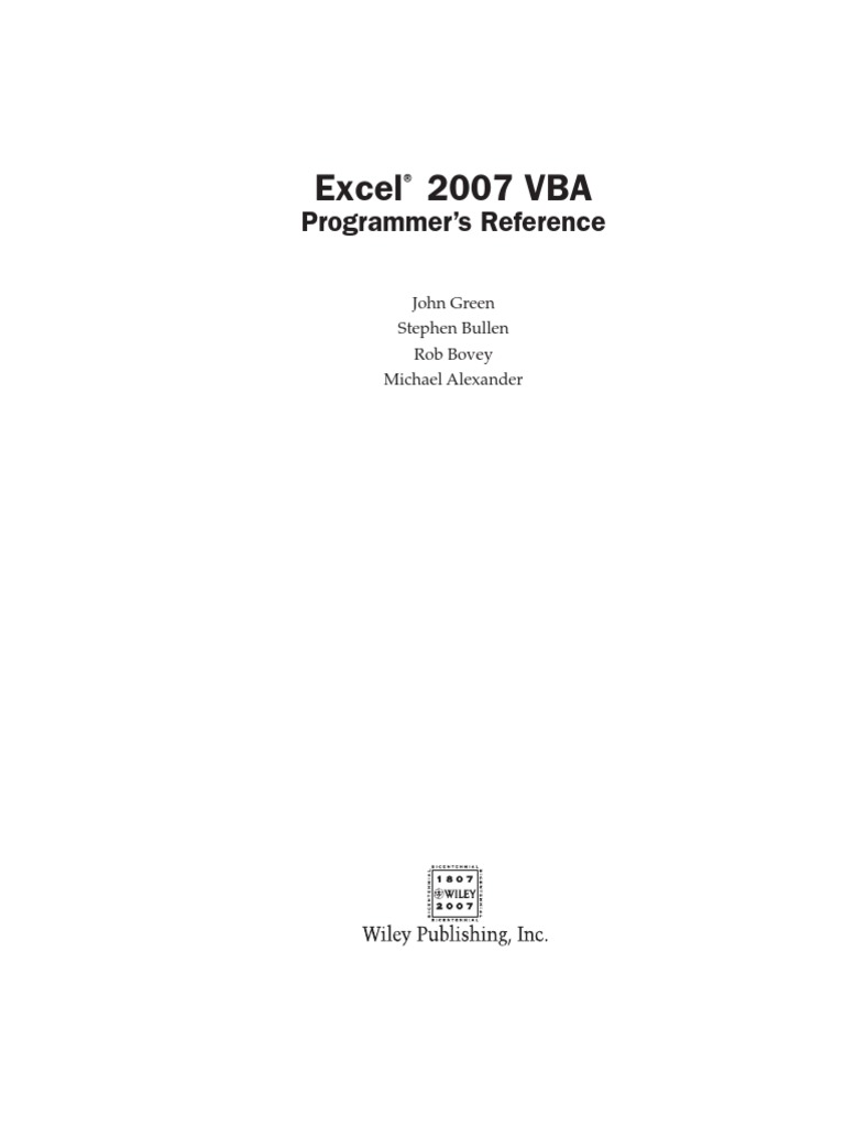 Excel 2007 VBA | PDF | Microsoft Excel | Visual Basic For Applications