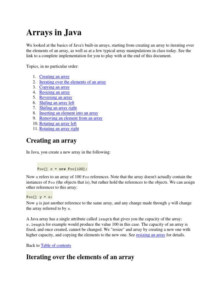 JAVA Array Notes | PDF | Array Data Structure | Software Development JAVA Array Notes | PDF | Array Data Structure | Software Development