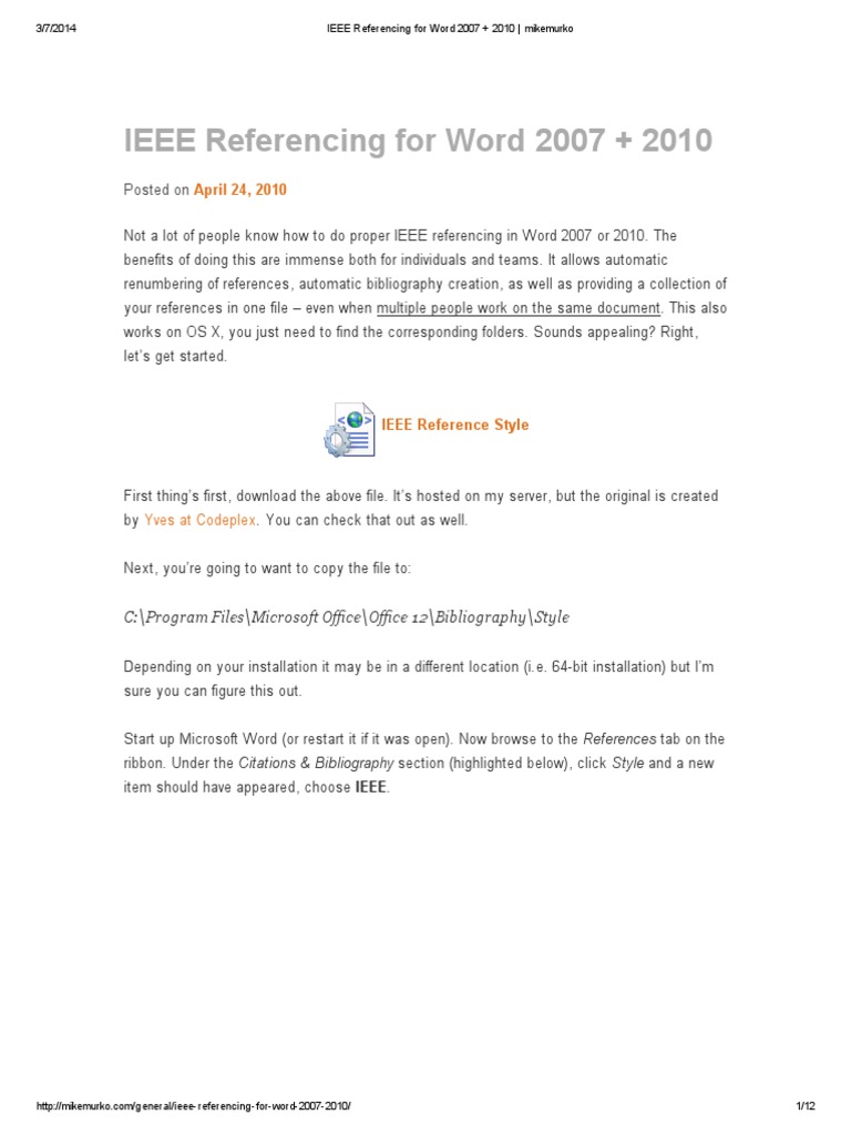 IEEE Referencing For Word 2007 + 2010 - Mikemurko | PDF | Microsoft ...
