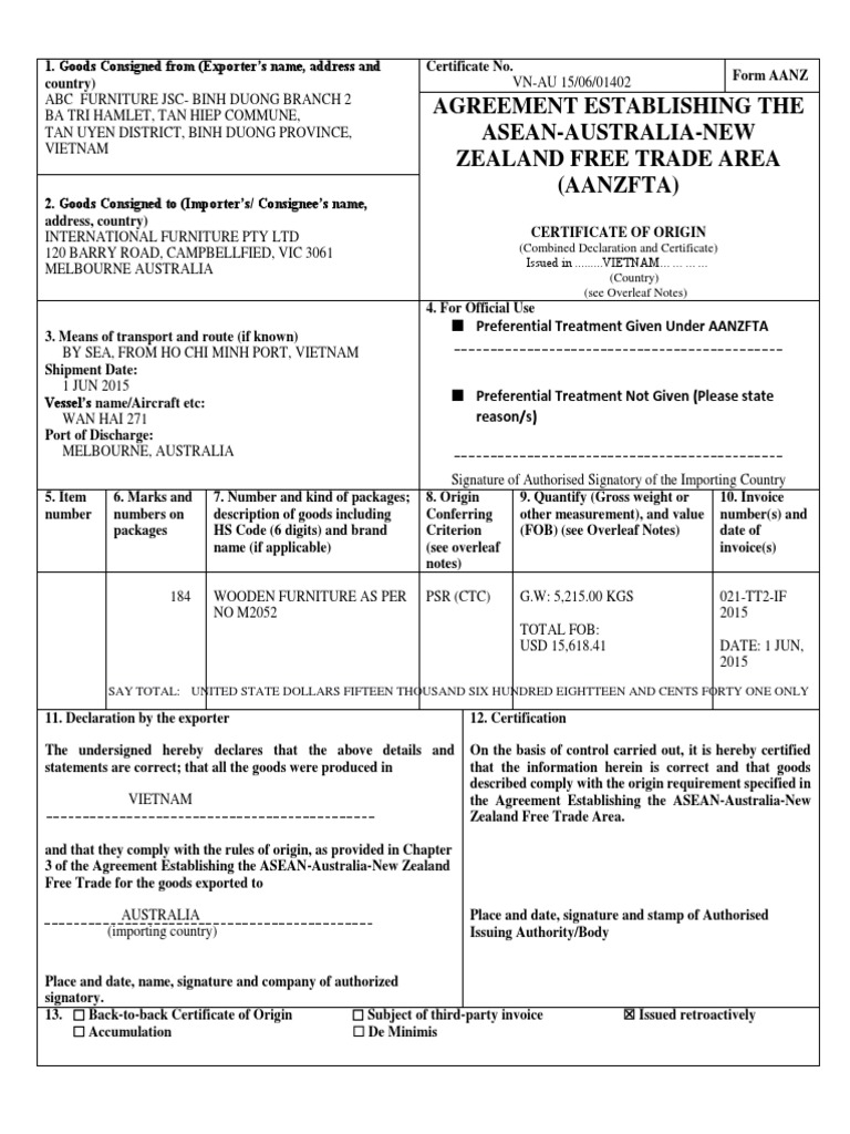 Agreement Establishing The Asean-Australia-New Zealand Free Trade Area ...