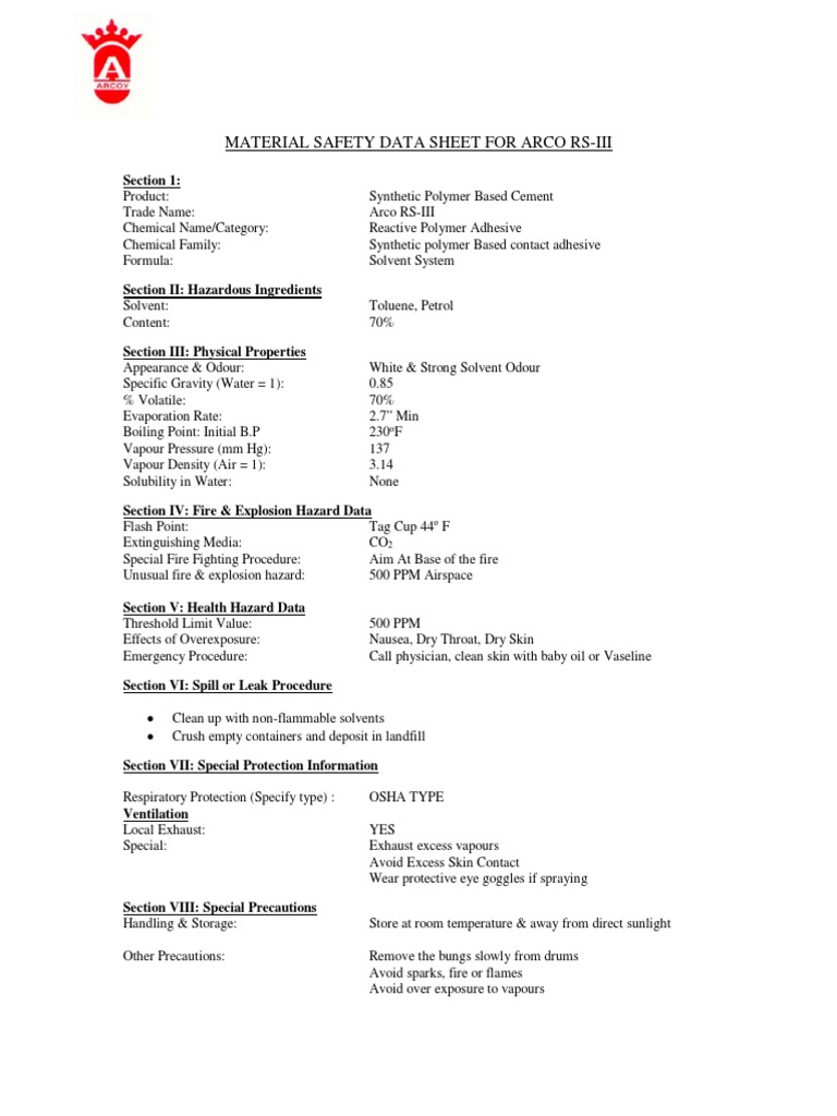 MSDS Adhesive & Primer | PDF | Solvent | Chemistry