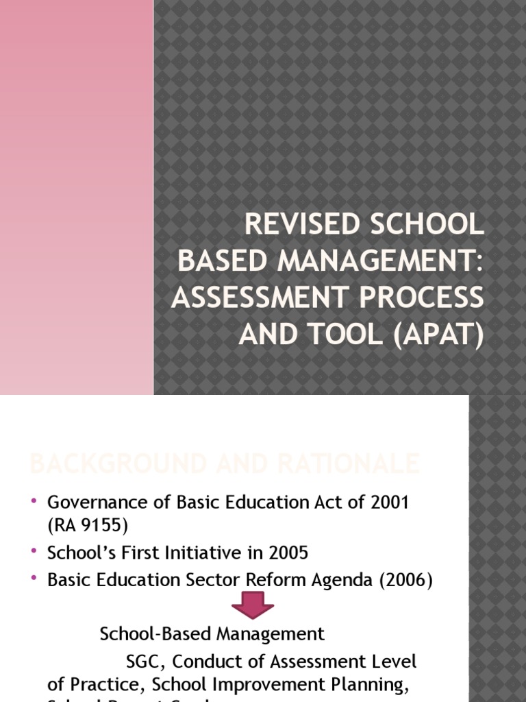 Revised School Based Management: Assessment Process and Tool (Apat ...