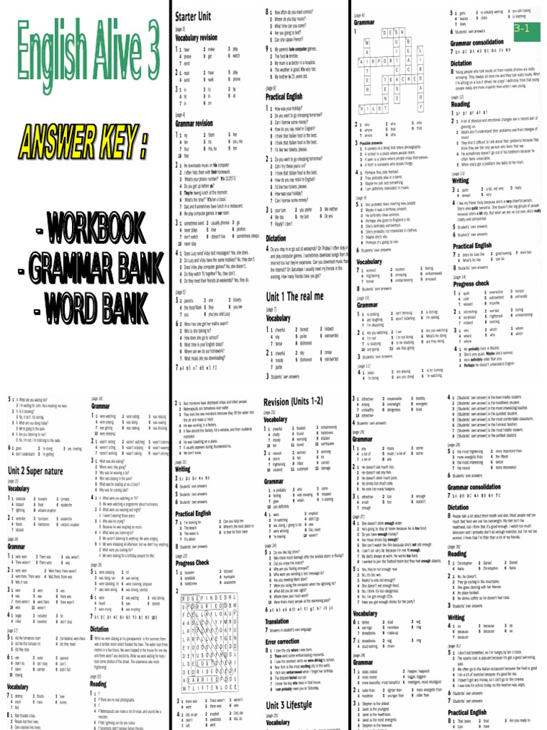 English Alive 3 Workbook Solutions2 | PDF