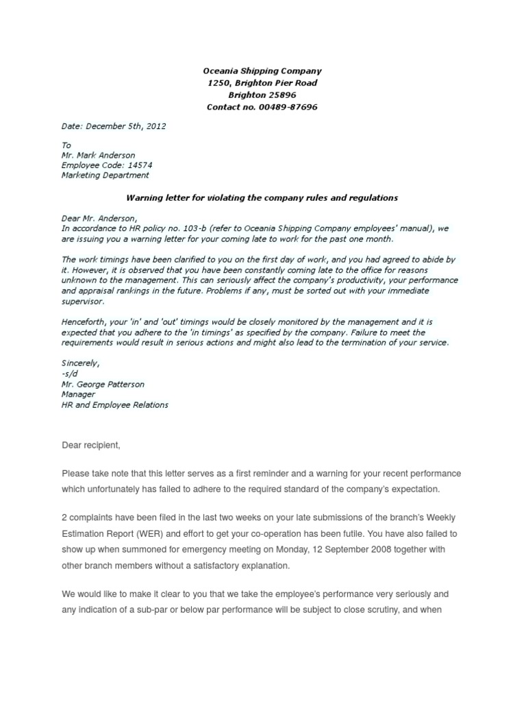 Warning Letter Sample | PDF | Business
