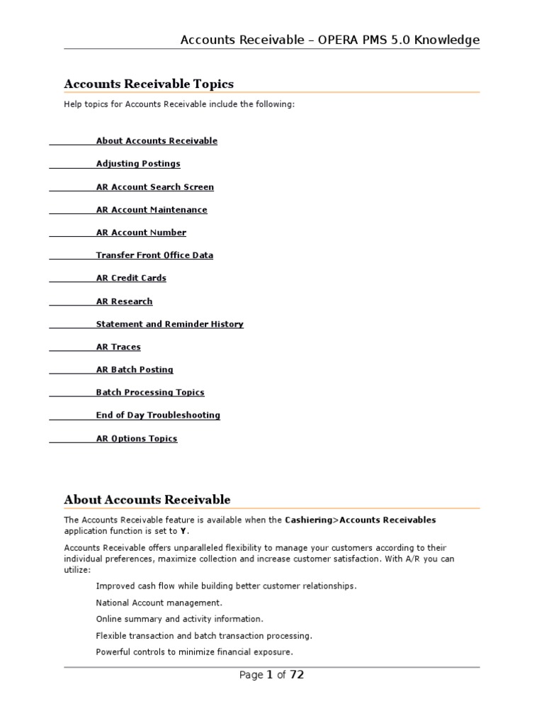 Accounts Receivable in OPERA PMS 5.0 | PDF | Debits And Credits ...