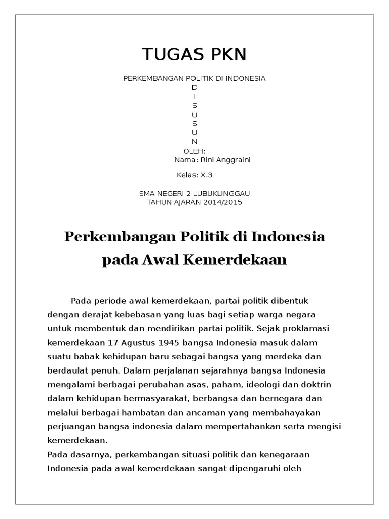 Perkembangan Politik Di Indonesia Pada Awal 