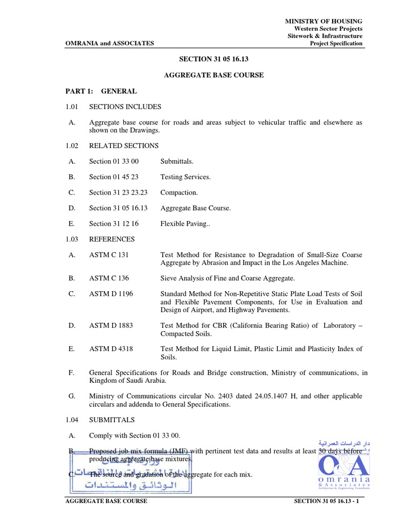 31 05 16.13 - AGGREGATE BASE COURSE.pdf | Construction Aggregate | Road ...