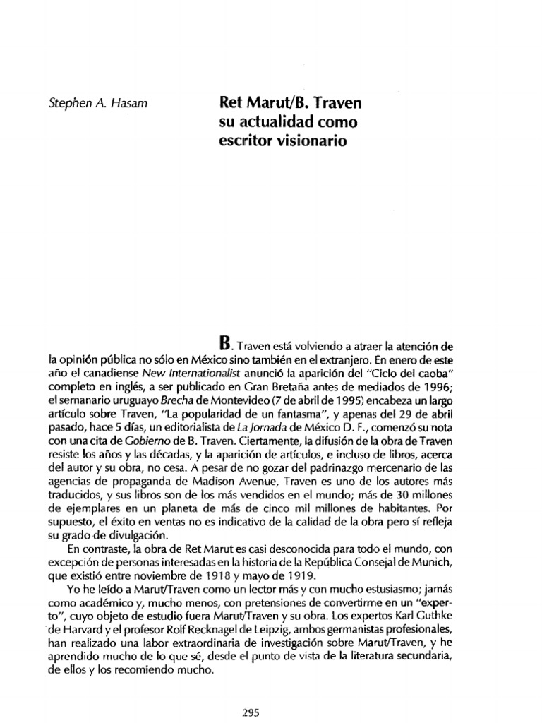 Ret Marut y B. Traven: Escritores Visionarios | PDF | Publicación ...