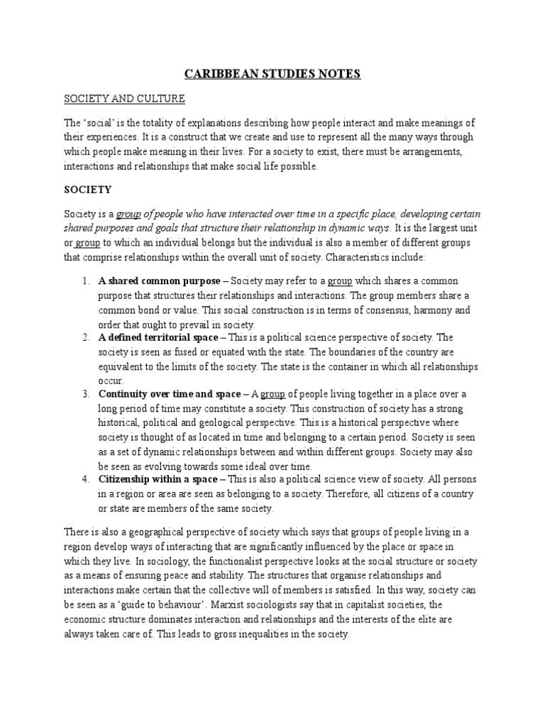 Caribbean Studies Notes - Society and Culture | PDF | Sociology ...