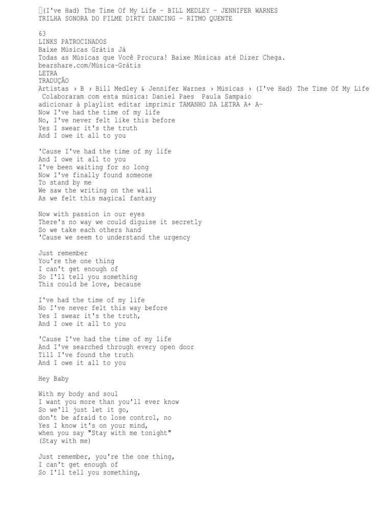 Time of My Life Lyrics Overview | PDF | Poetry