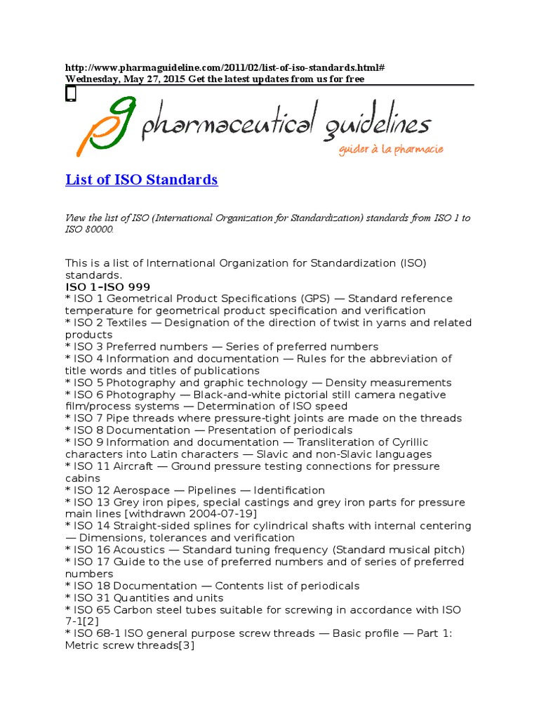 Comprehensive ISO Standards List | PDF | Screw | Reference