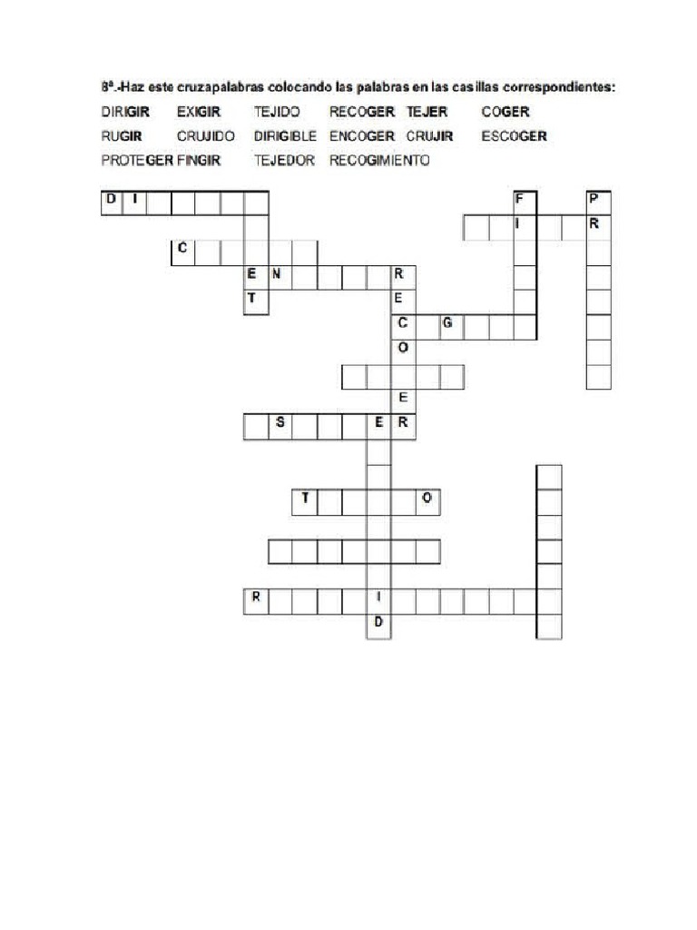 Crucigrama Verbos Acabados en Ger y en Gir | PDF