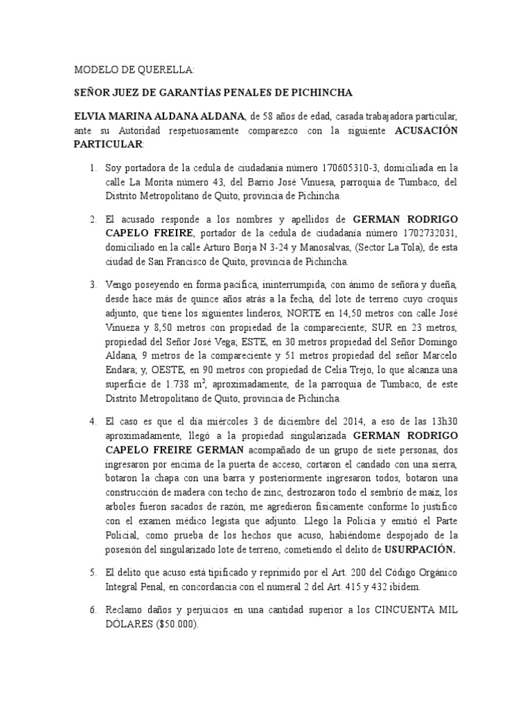 Modelos de Querellas | Justicia | Crimen y justicia