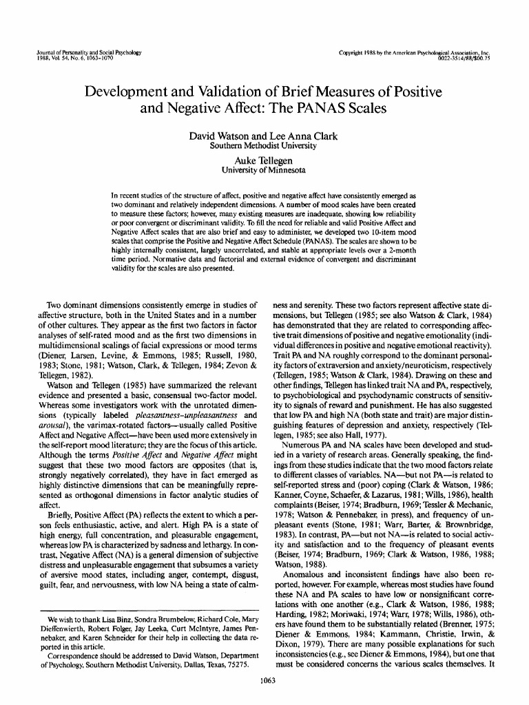 Watson (1988) - Development and Validation of Brief Measures of ...