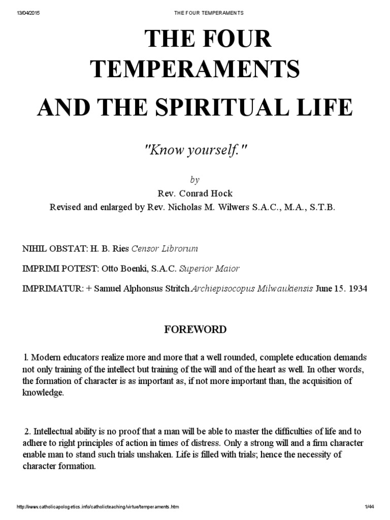 The Four Temperaments | PDF | Temperament | Anger