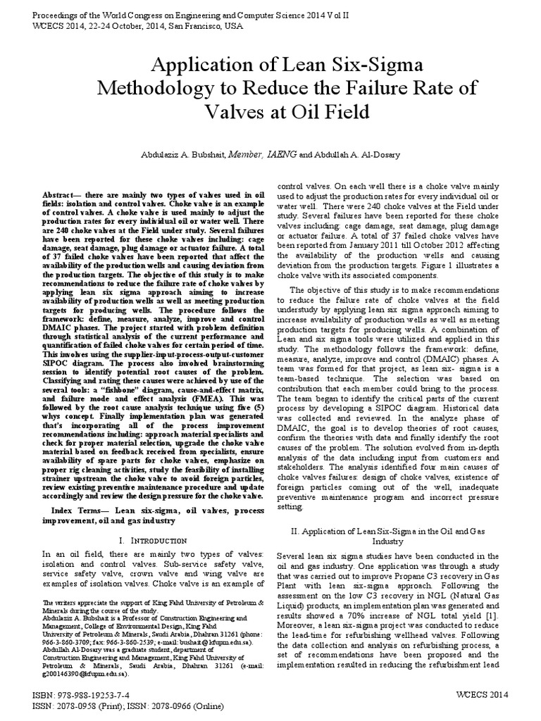 Six SIGMA CASE STudy PDF | PDF | Valve | Six Sigma