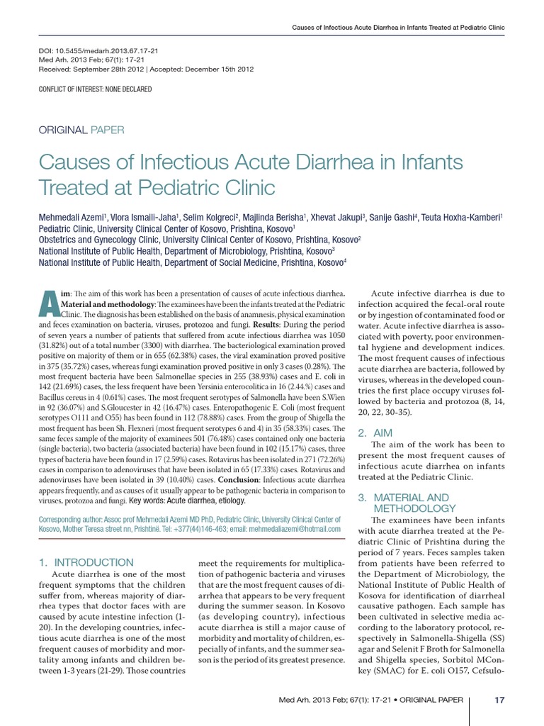 Causes of Infectious Acute Diarrhea in Infants Treated at Pediatric ...