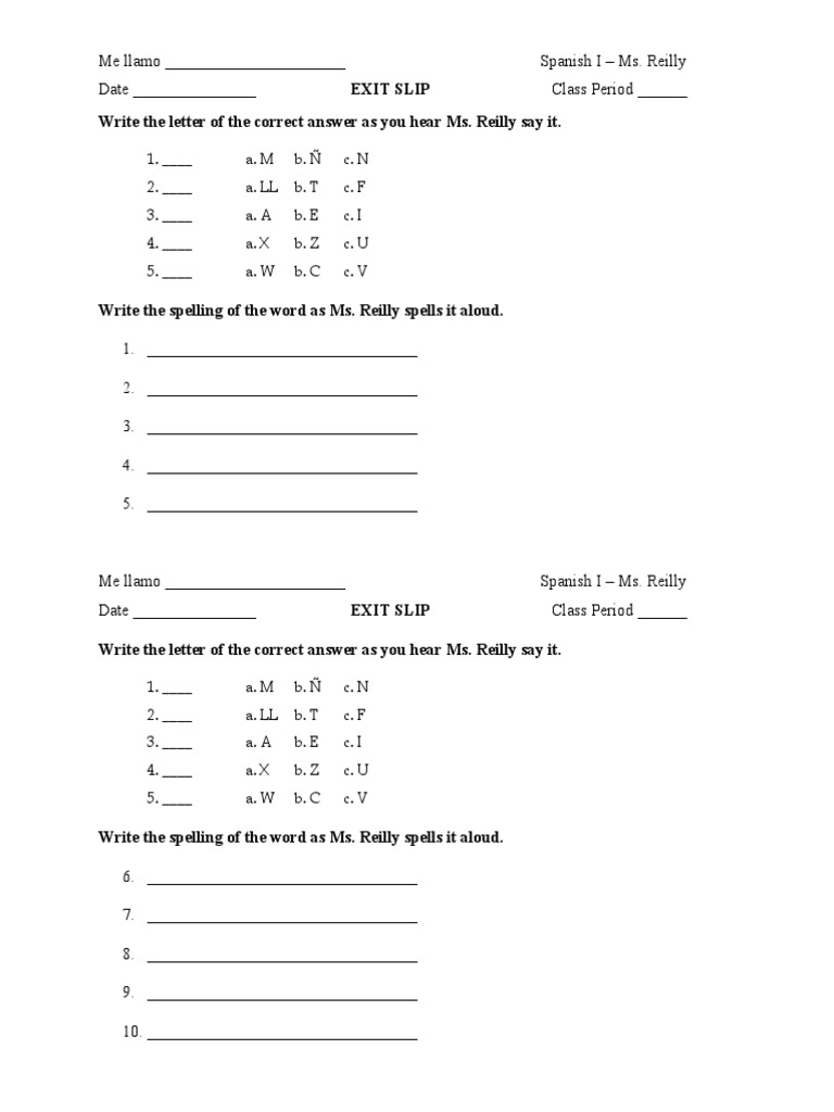 Spanish I Exit Slip Activity | PDF | Language Arts & Discipline | Art