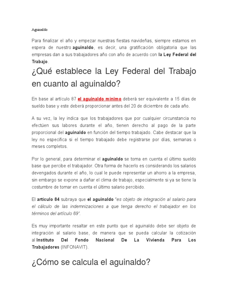 Aguinaldo: Derechos y Cálculo en México | PDF | Derecho laboral | Salario