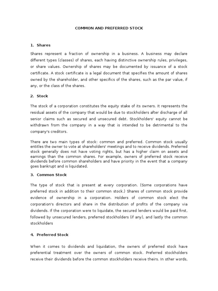 Common and Preferred Stock | PDF | Common Stock | Preferred Stock
