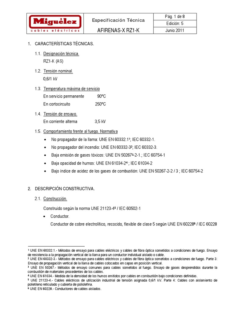 Cable Afirenas X RZ1-K - Marca MIGUELEZ | PDF | Cobre | Electricidad