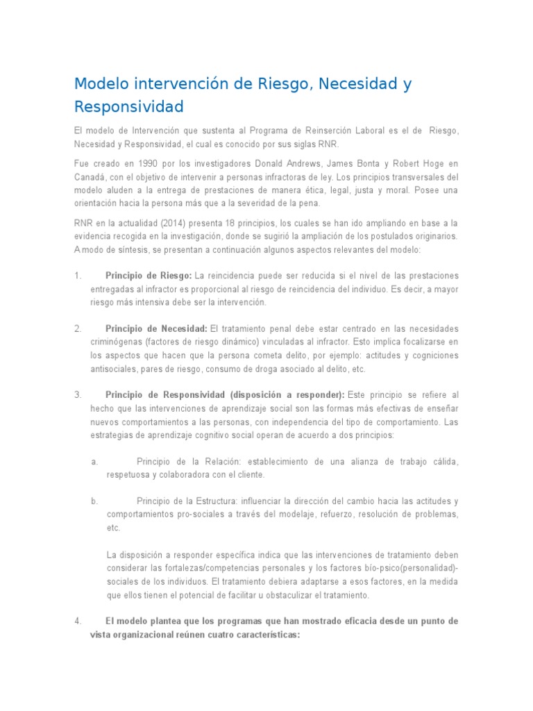 Modelo RNR: Riesgo, Necesidad y Responsividad | PDF | Derecho penal | Aprendizaje