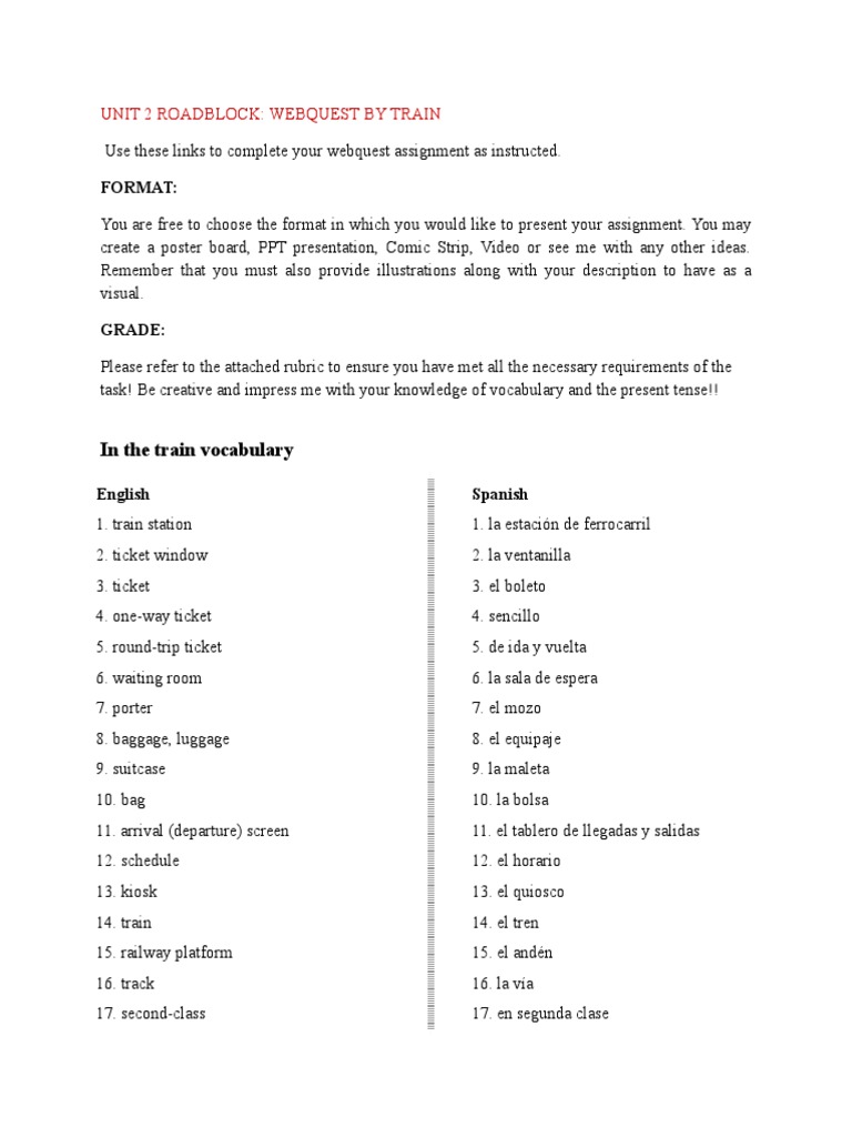 In The Train Vocabulary: Format | PDF | Reading Comprehension | Railway